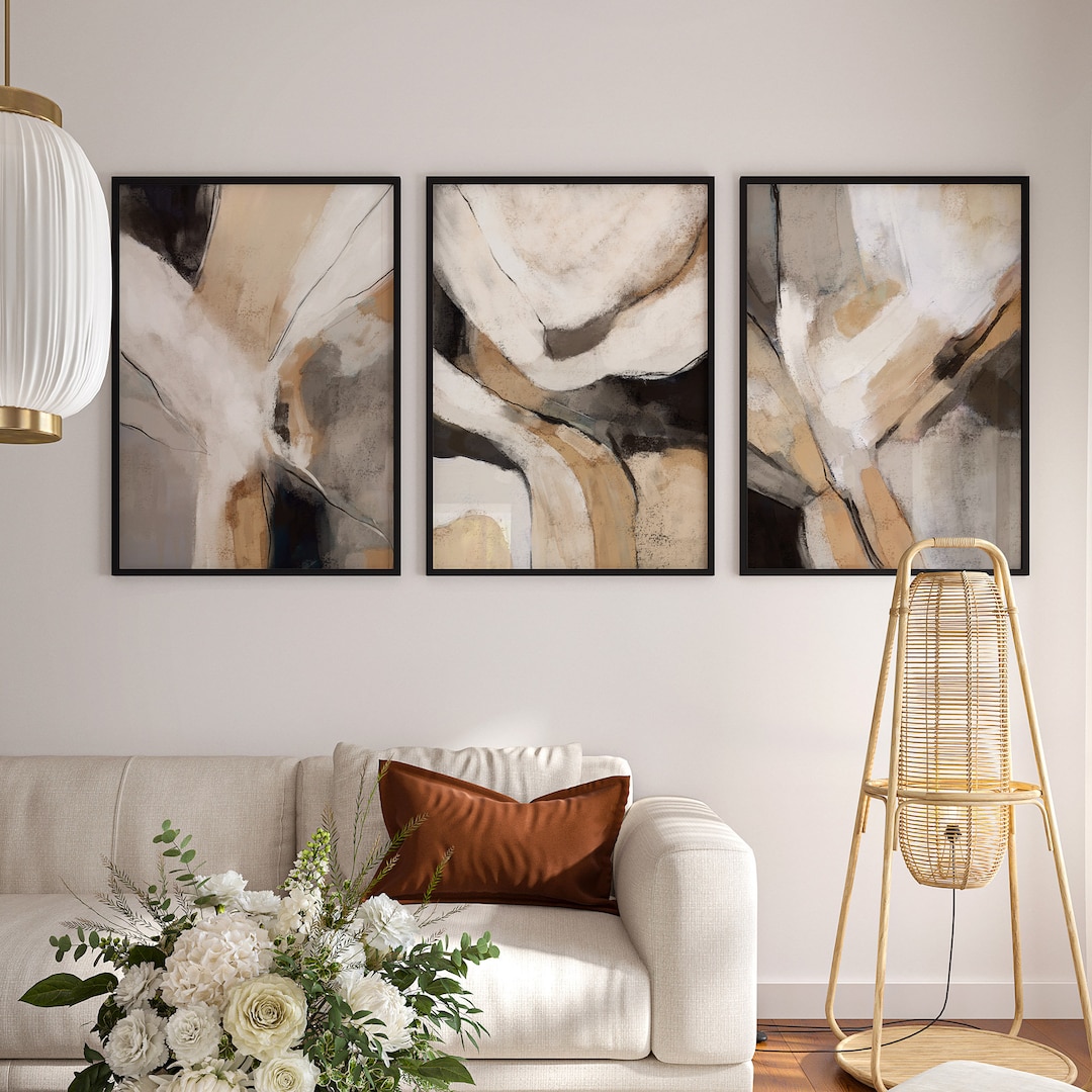 Beige Gray Abstract Art Print Set of 3, Nordic Prints, Modern Textured ...