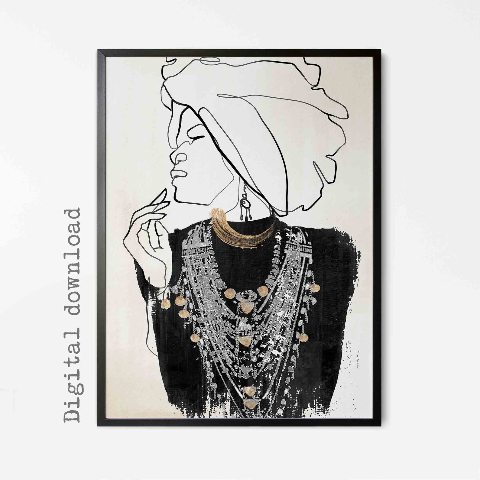 African American Art Modern Line Drawing Set of 2 Prints Hands Line ...