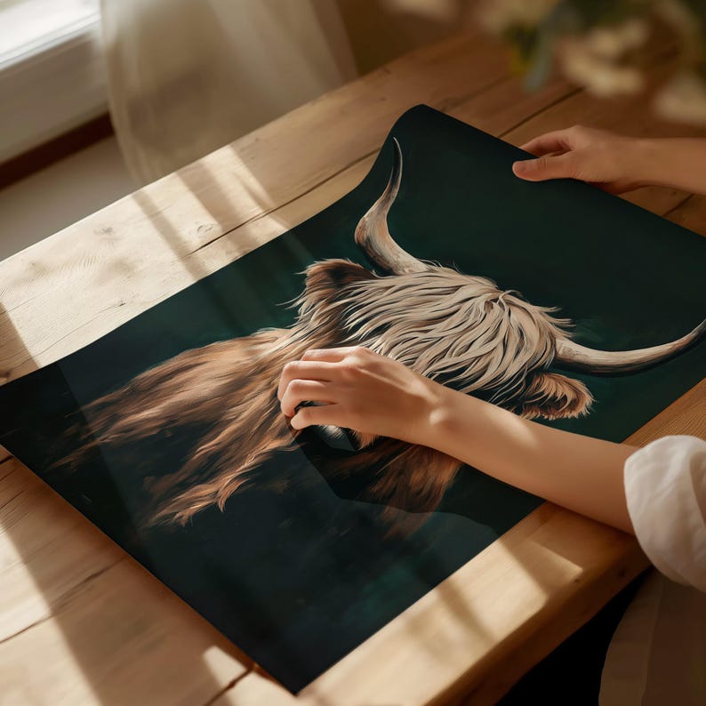Emerald Green Highland Cow Print: Vintage Farmhouse Wall Art - Etsy