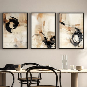 Modern Neutral Abstract Gallery Wall Art Set of 3, Brush Strokes Modern ...
