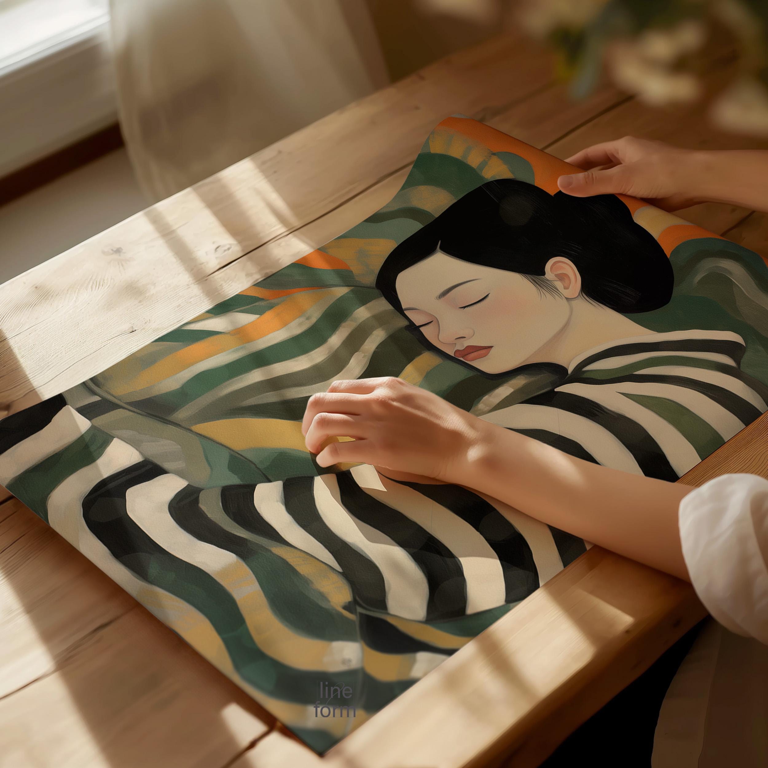 Emerald Green Geisha Art Print: Japandi Abstract Female Painting - Etsy