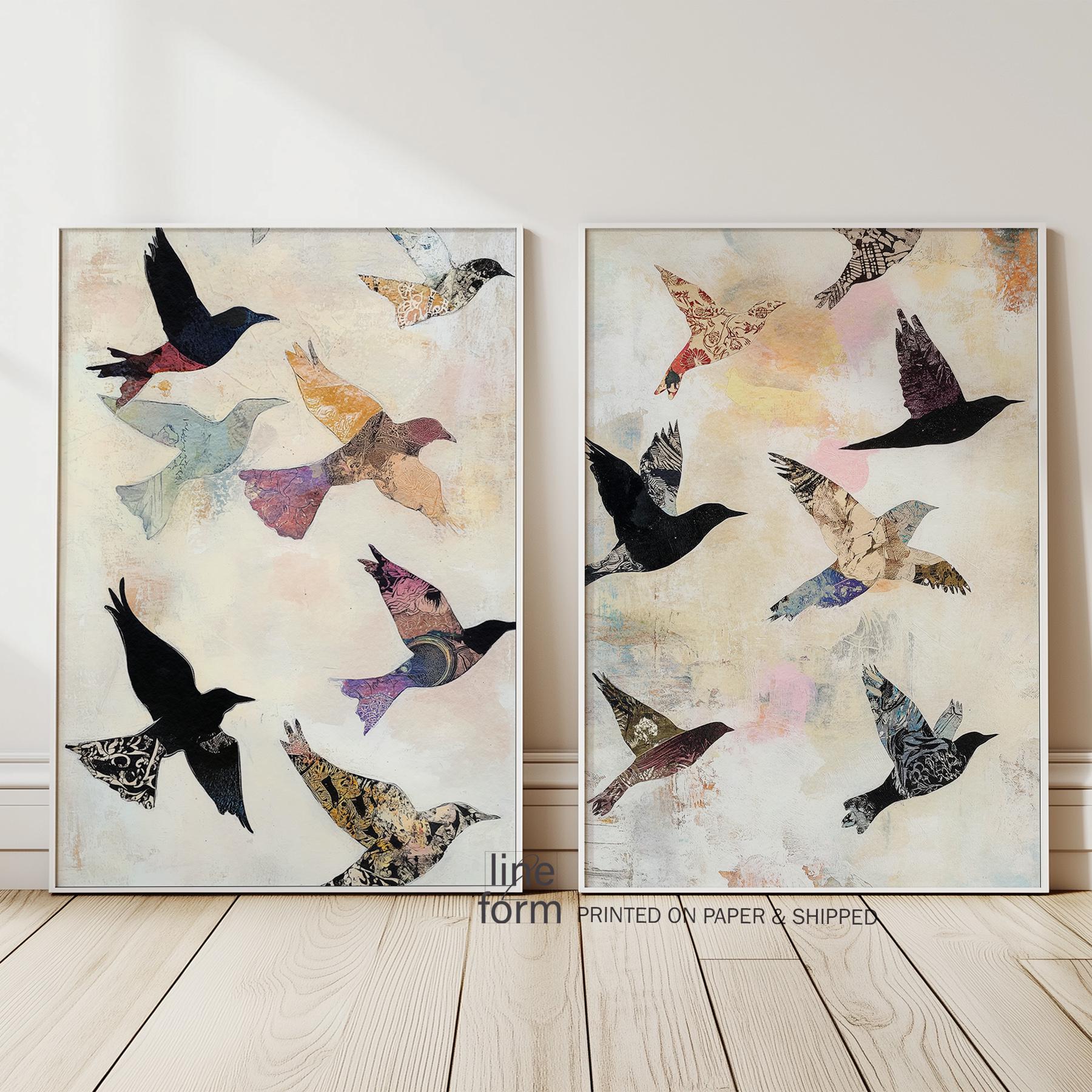 Flying Birds Print Set of 2: Abstract Pastel Wall Art - Etsy