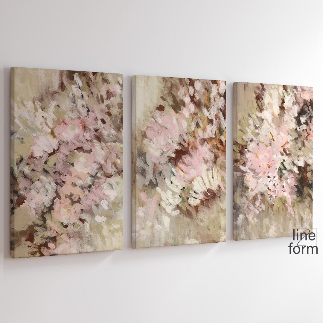 Abstract Floral SET of 3 Prints, Modern Abstract Floral Art, Pastel ...