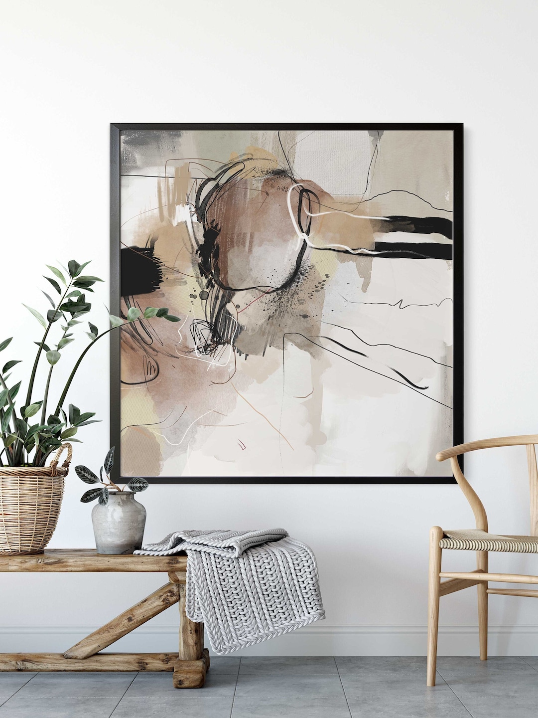 Square Neutral Abstract Art Nordic Print Modern Minimalist Abstract Art ...