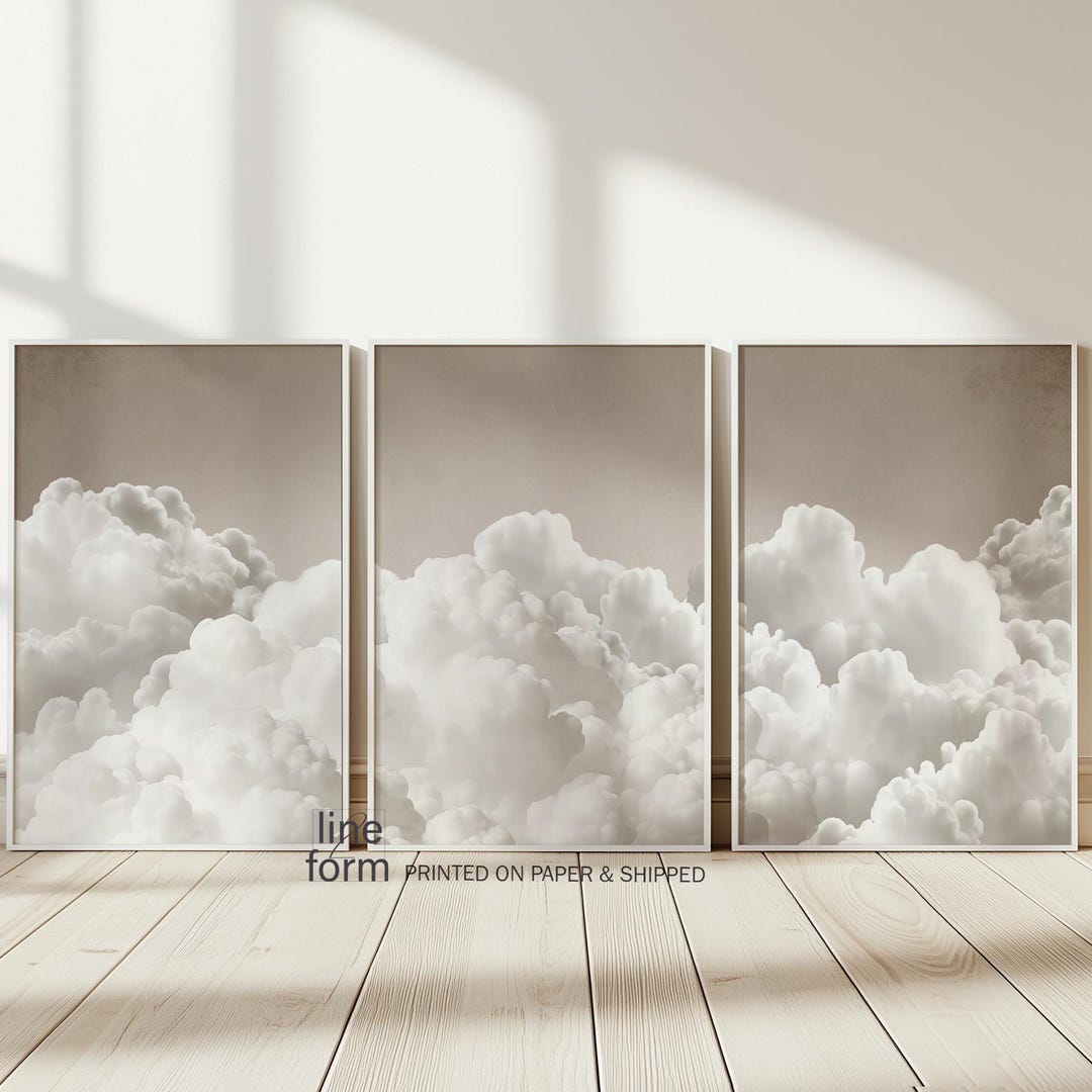 Cloud Wall Art Set of 3 Piece Wall Art, Dreamy Clouds Print, Moody ...