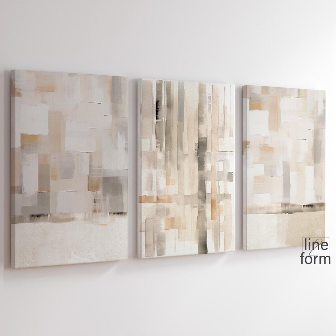 Beige Gray Abstract Print Set of 3: Nordic Minimalist Art (digital ...