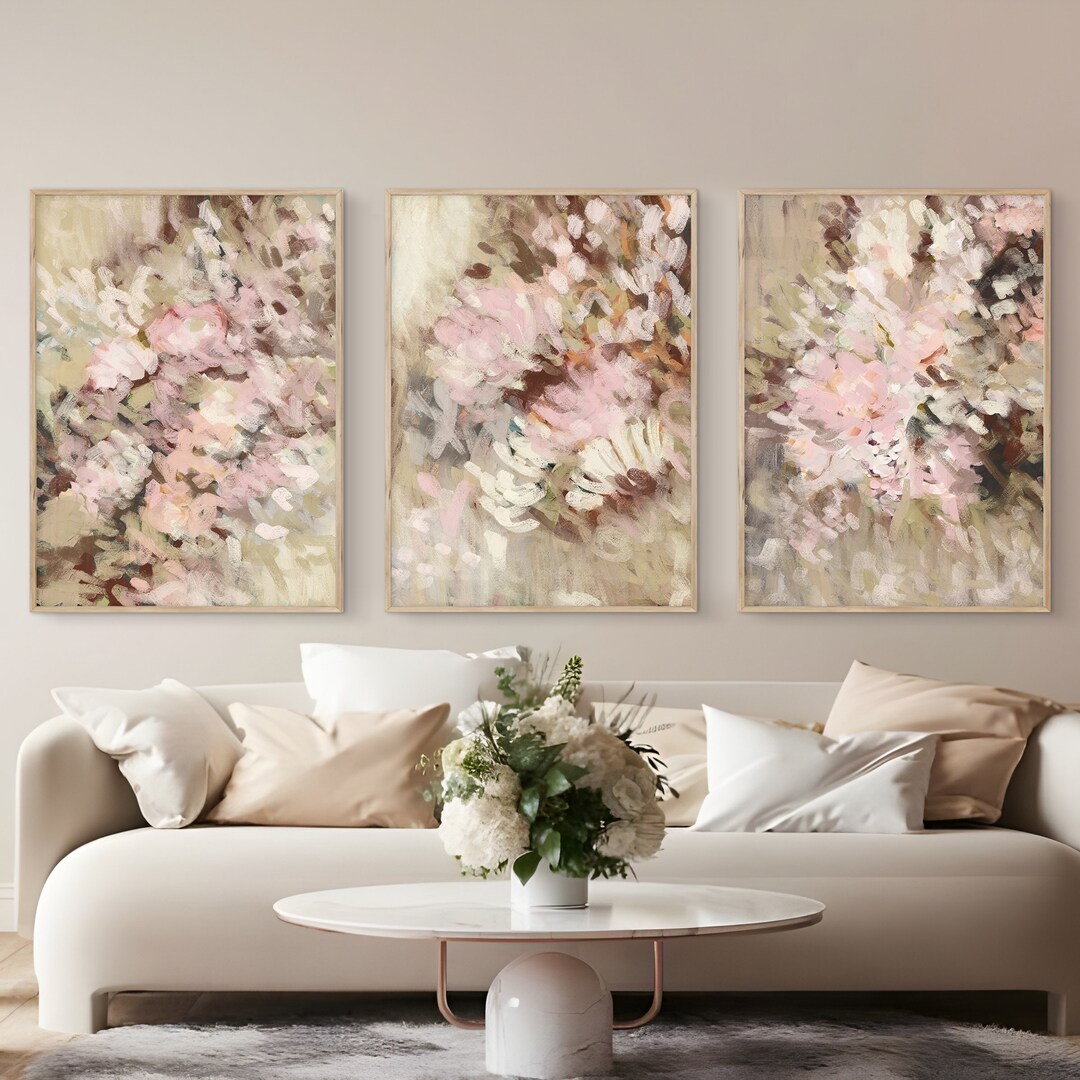Abstract Floral SET of 3 Prints, Modern Abstract Floral Art, Pastel ...