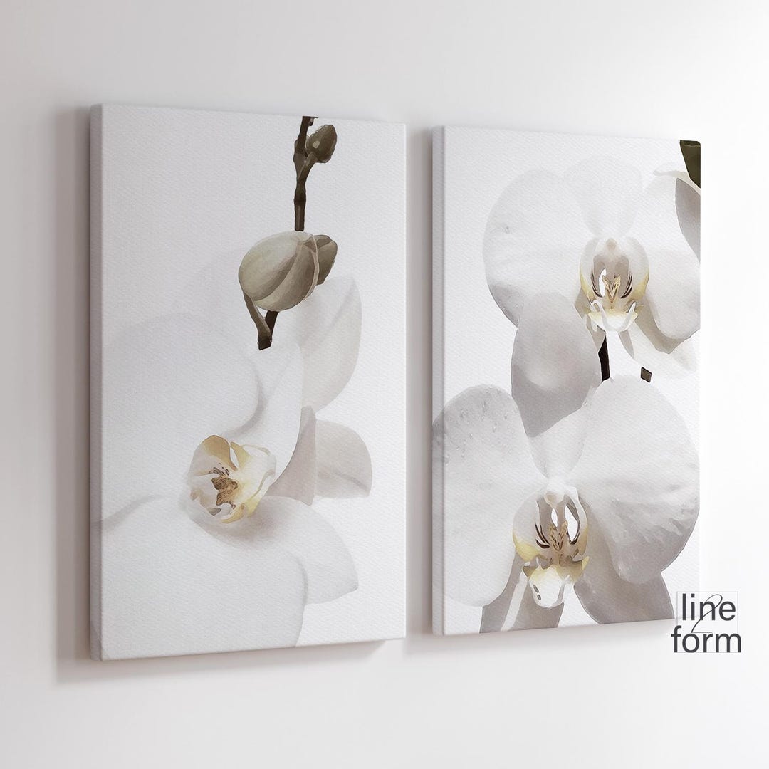 Watercolor White Orchid Print Set: Botanical Floral Art (digital ...