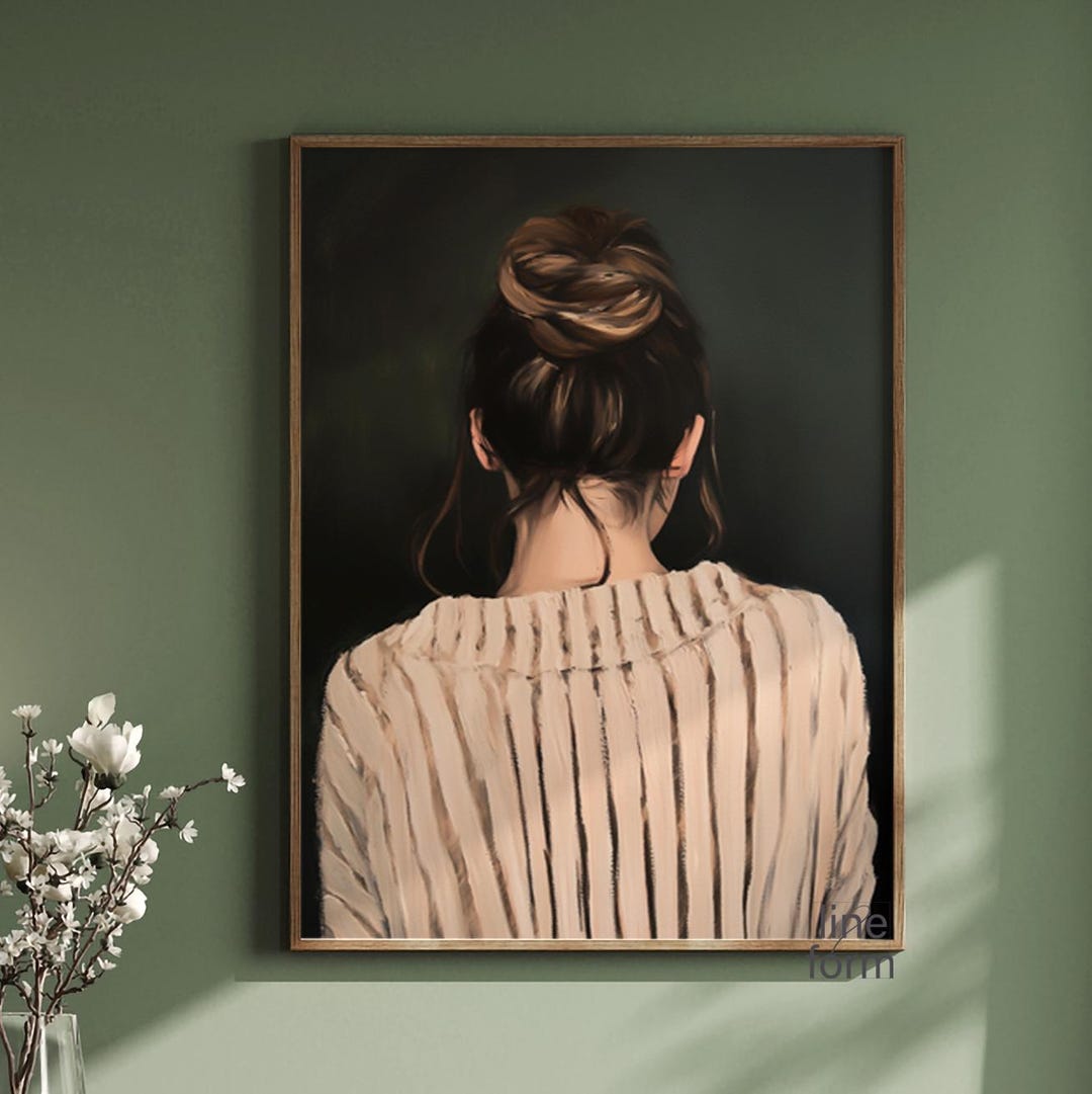 Emerald Green Abstract Female Art, Woman Back View Art, Feminine Wall ...