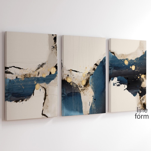 Navy Blue Abstract Wall Art - Etsy