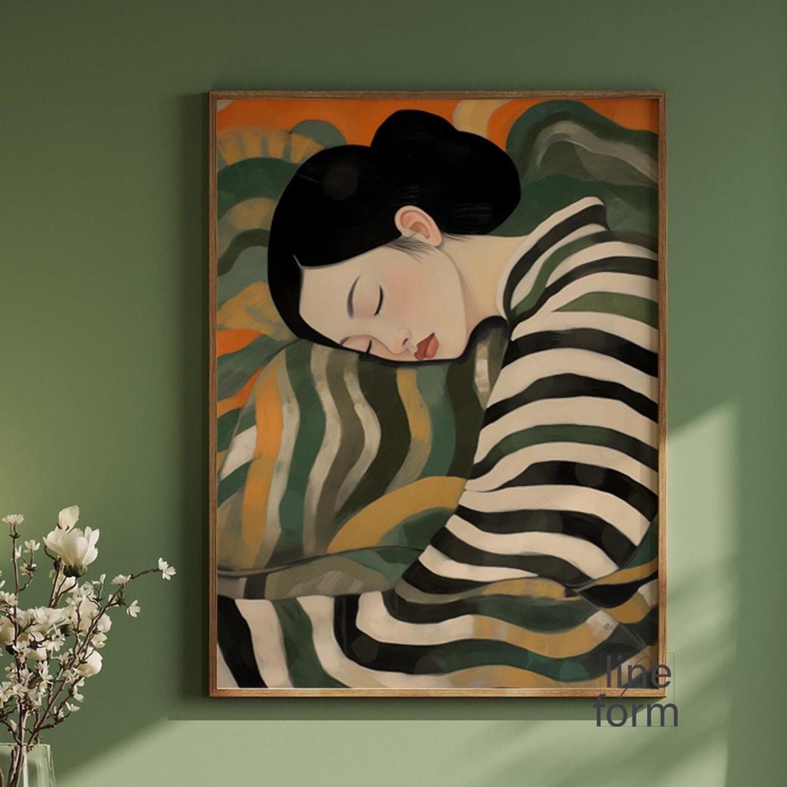 Emerald Green Geisha Art Print: Japandi Abstract Female Painting - Etsy