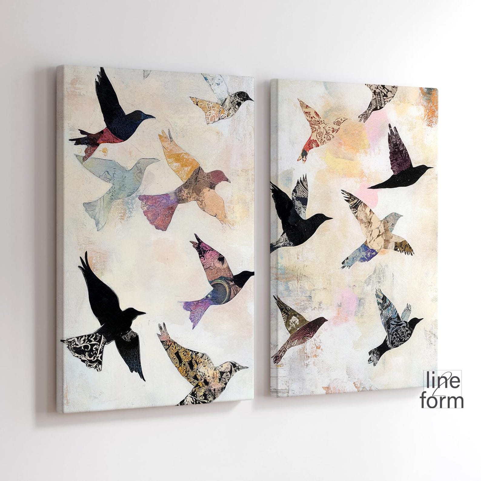 Flying Birds Print Set of 2: Abstract Pastel Wall Art - Etsy