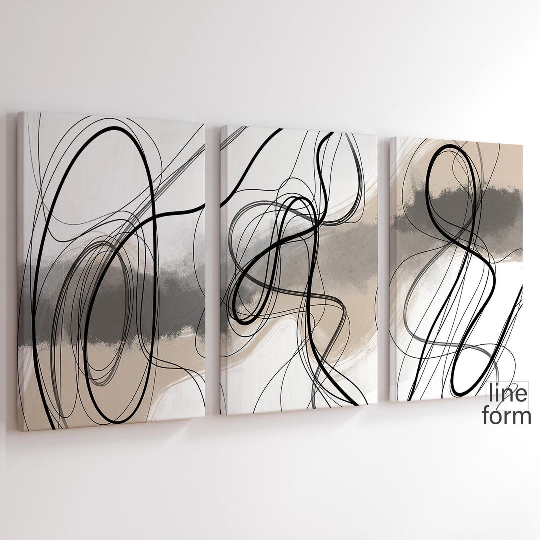 Simple Neutral Abstract Modern Line Drawing Gallery Wall Art Set of 3 ...