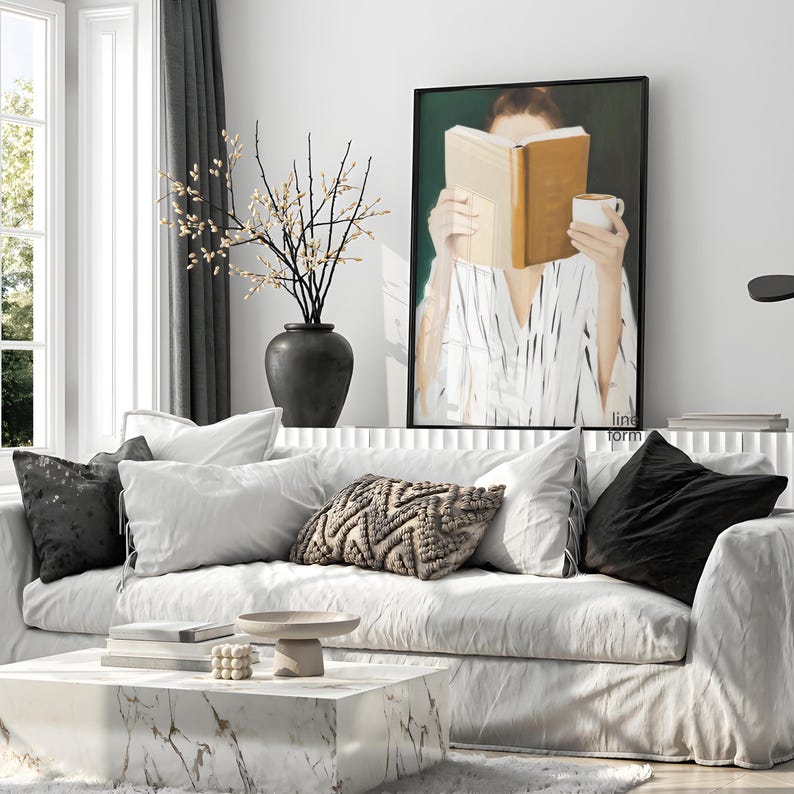 Reading Woman Art Print: Abstract Book Lover, Eclectic Home Decor - Etsy