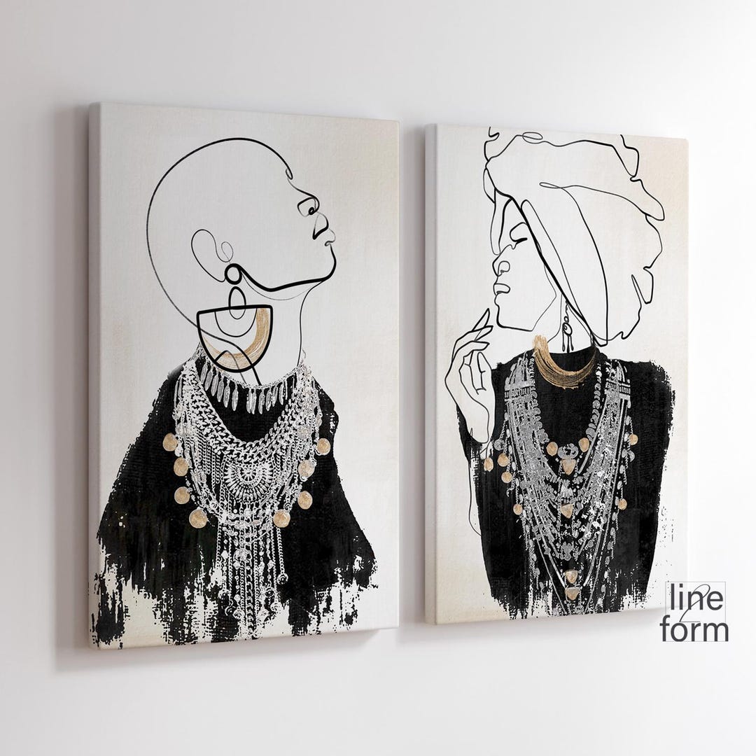 African American Art Modern Line Drawing Set of 2 Prints Hands Line ...