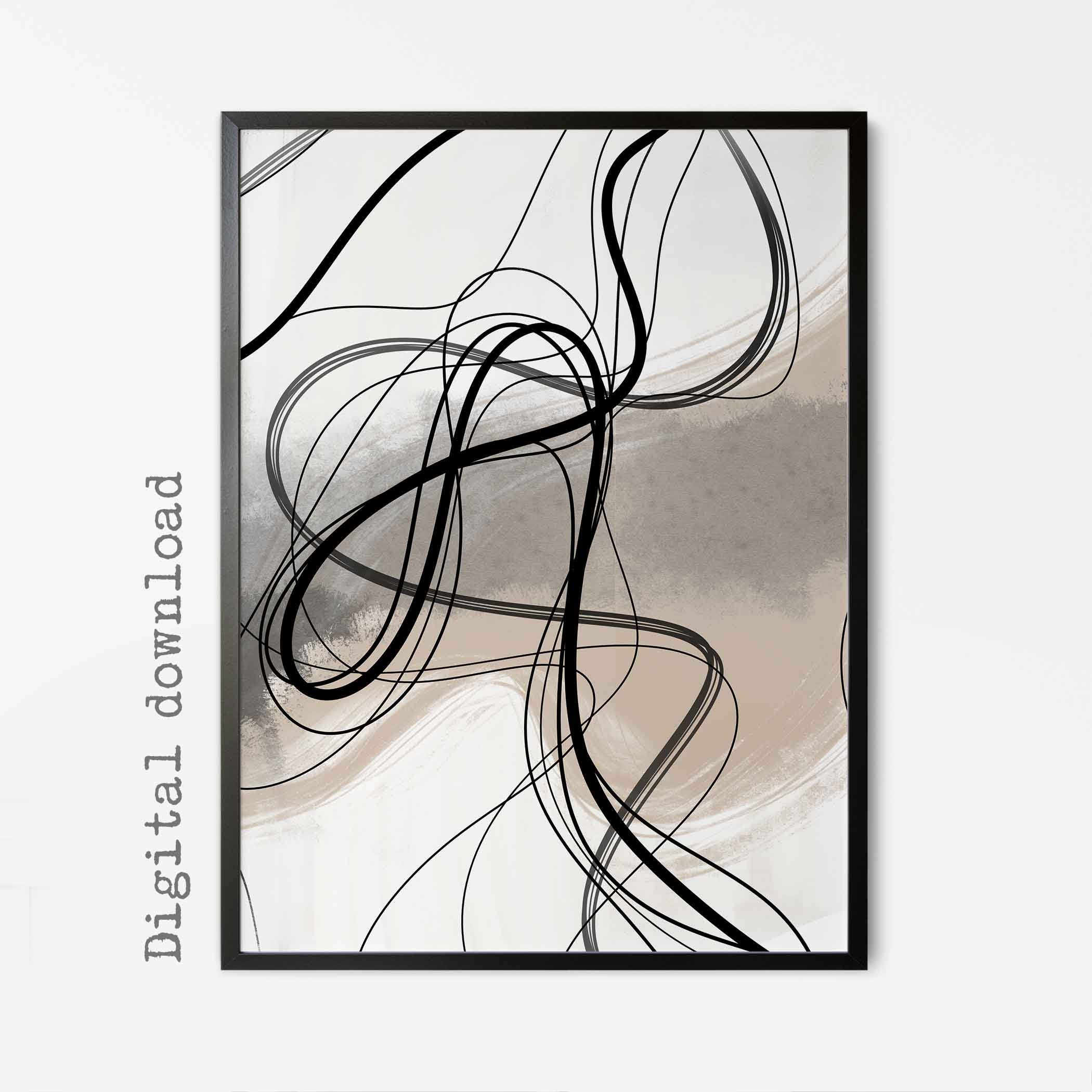 Simple Neutral Abstract Modern Line Drawing Gallery Wall Art | Etsy