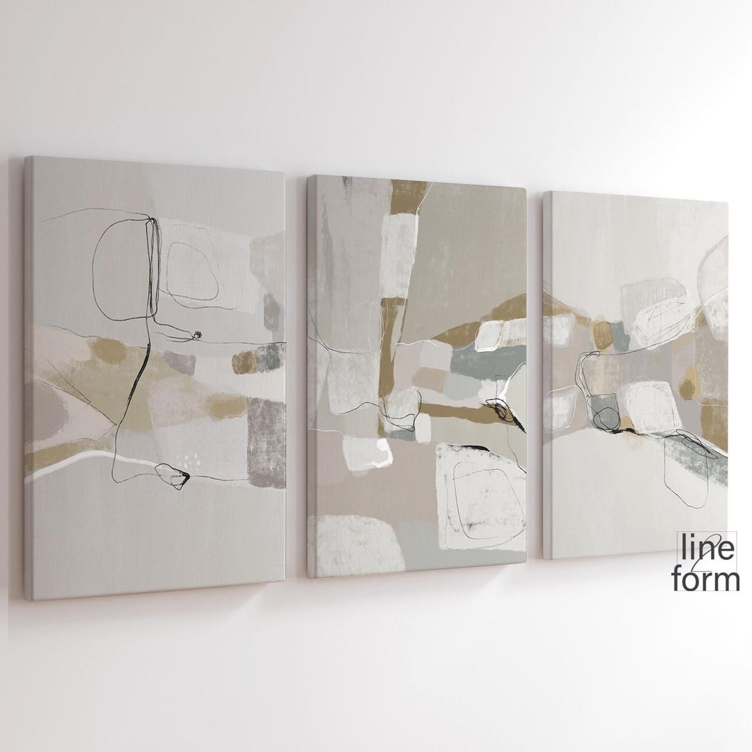Beige Modern Abstract Gallery Wall Art Set of 3 Beige Nordic Wall Art ...