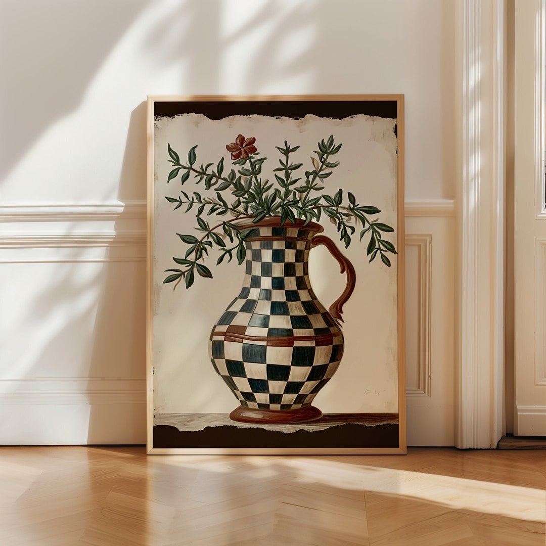 Abstract Pottery Art Print, Scandi Modern Checkered Vase, Downloadable ...