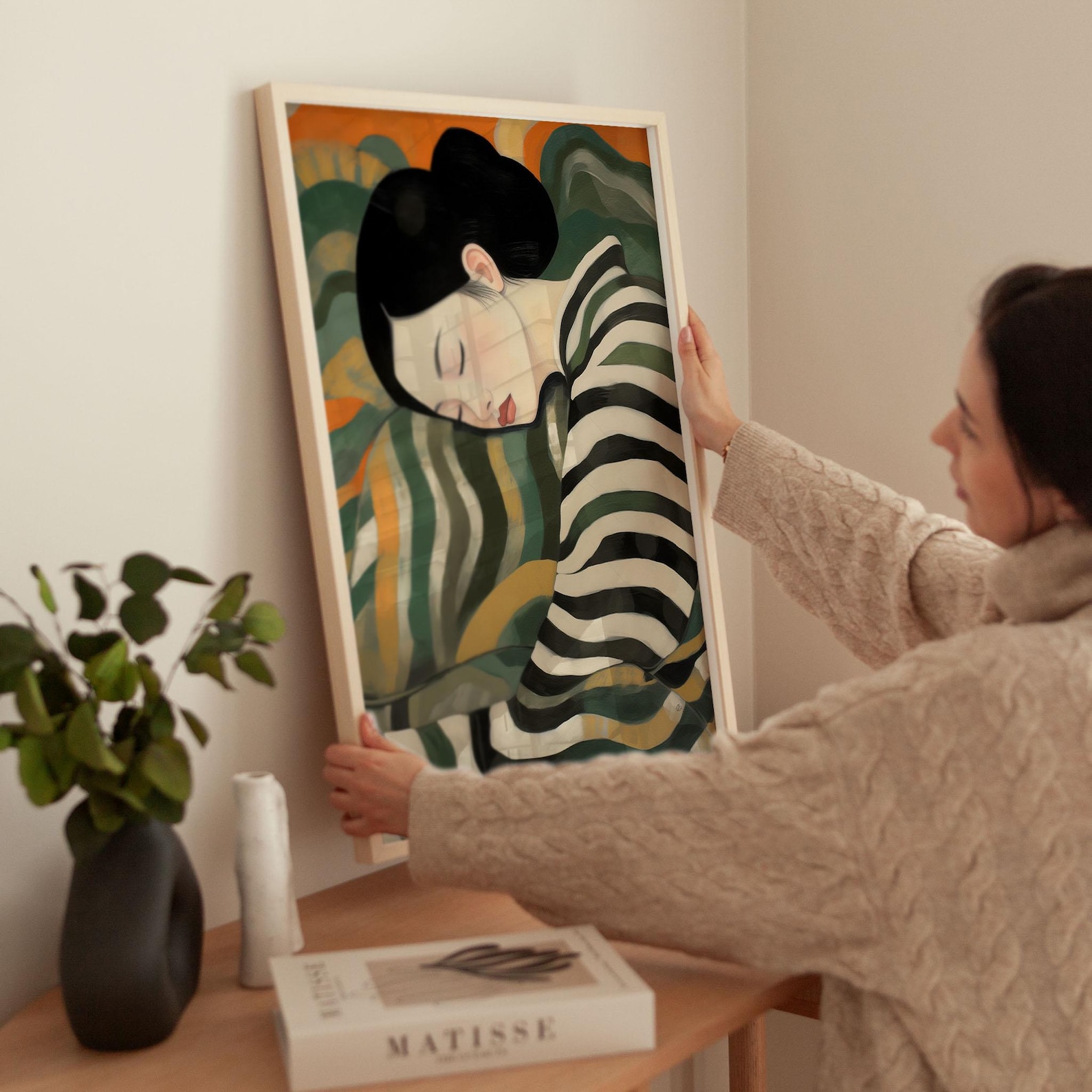 Emerald Green Geisha Art Print: Japandi Abstract Female Painting - Etsy