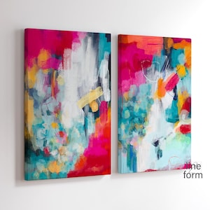 Colorful Abstract Set of 2 Prints Multicolour Painting Vibrant Colors ...