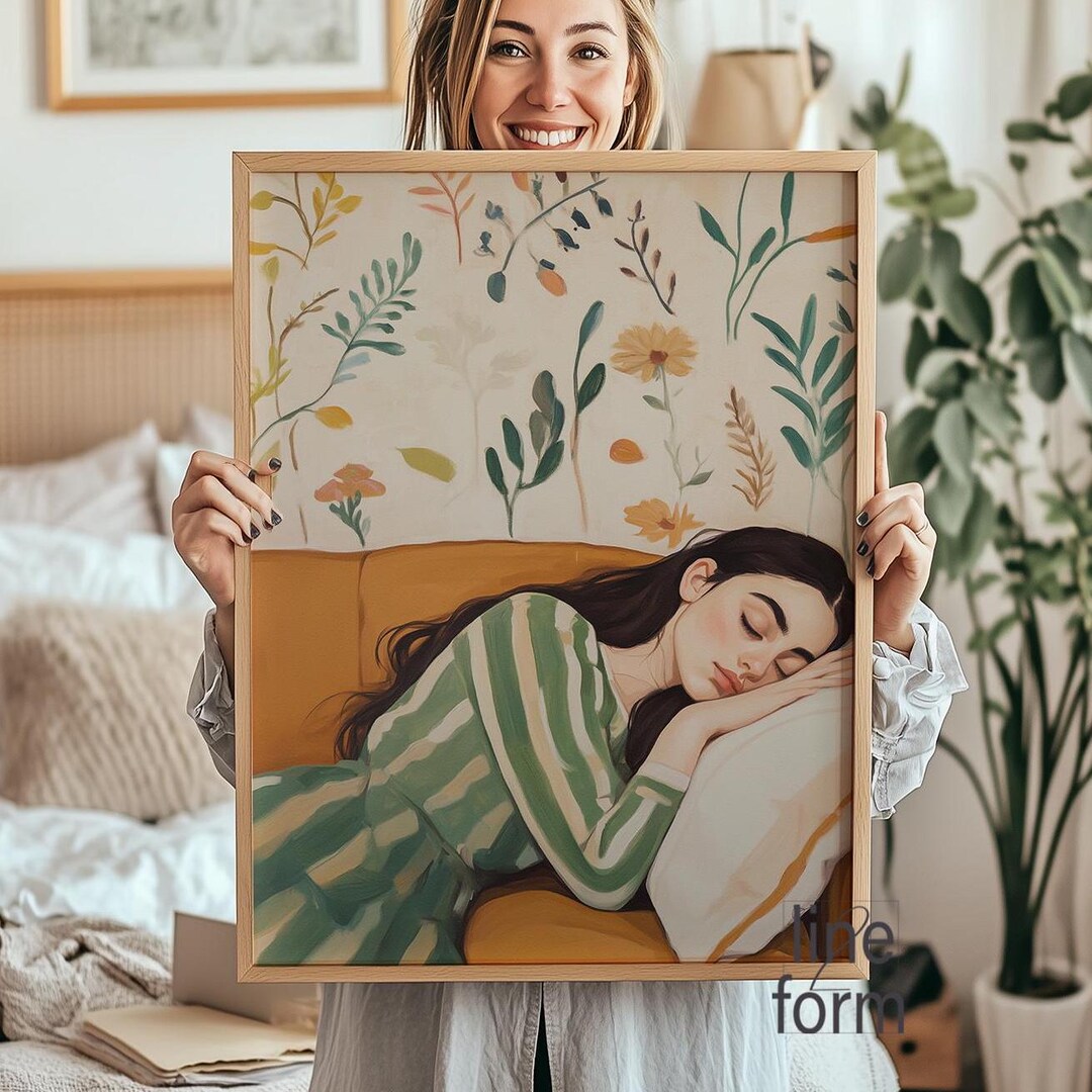 Emerald Green Abstract Woman Art Print: Boho Floral Home Decor (digital ...