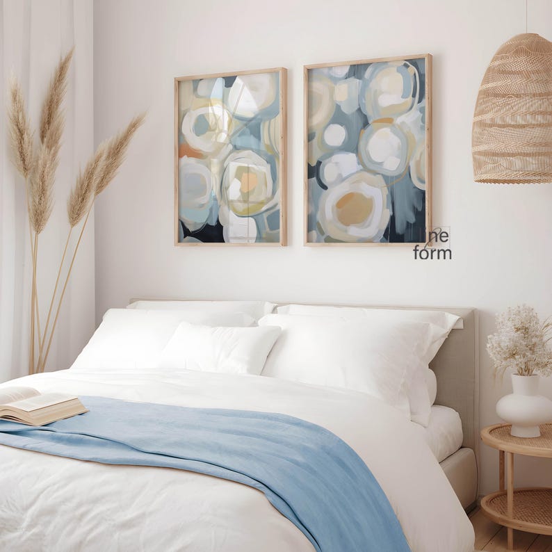 Light Blue Abstract Art Prints Set of 2: Modern Home Decor Set - Etsy