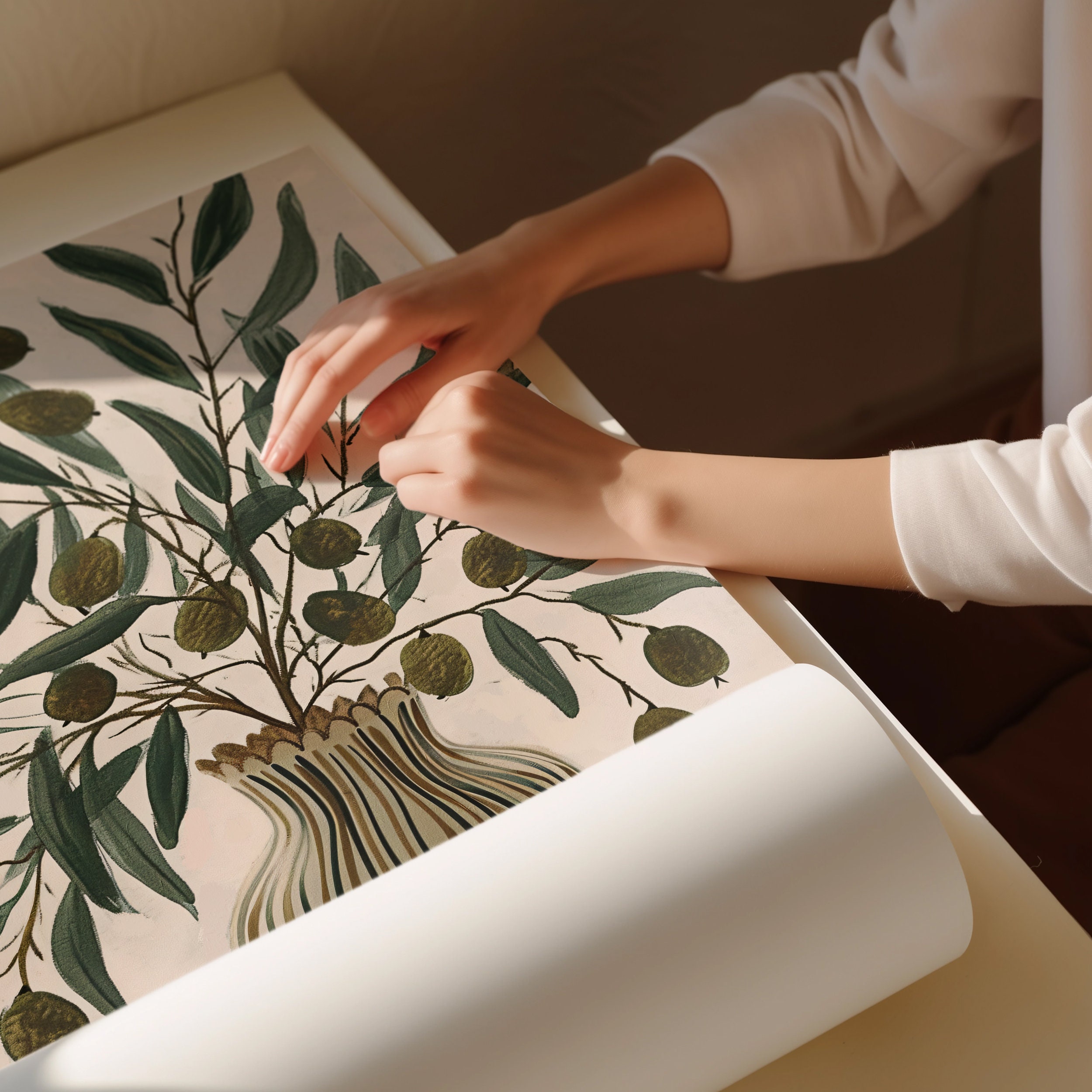 Olive Branch Vase Art Print: Scandi Boho Botanical Decor (digital ...