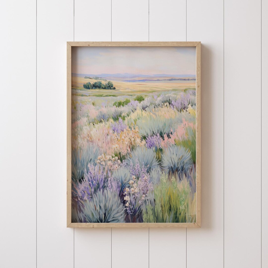 Abstract Meadow Landscape Print: Pastel Wildflower Field (digital ...