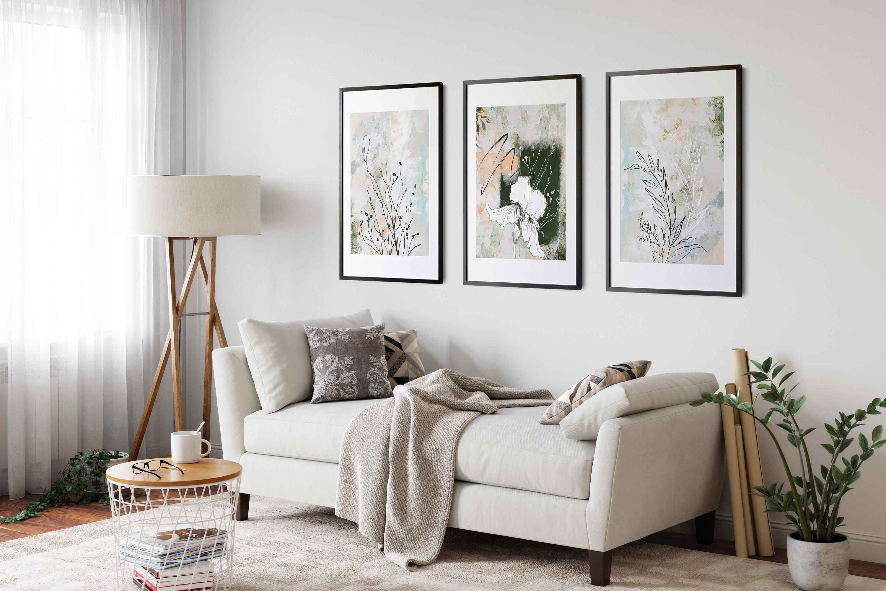 Flower Line Drawing Gallery Wall Art Set of 3 Beige Nordic - Etsy