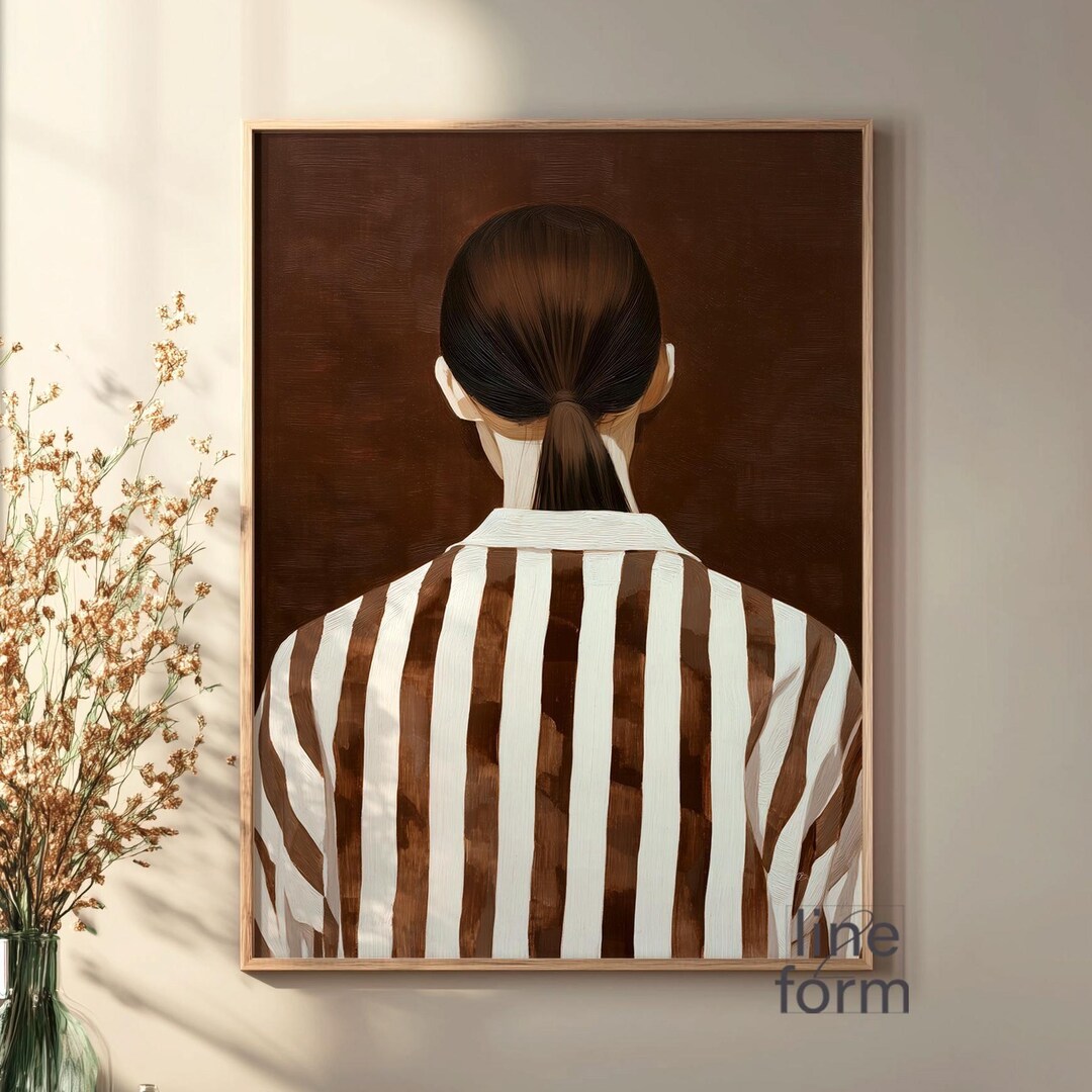 Abstract People Art, Backview Girl Minimal Japandi Stripe Female ...