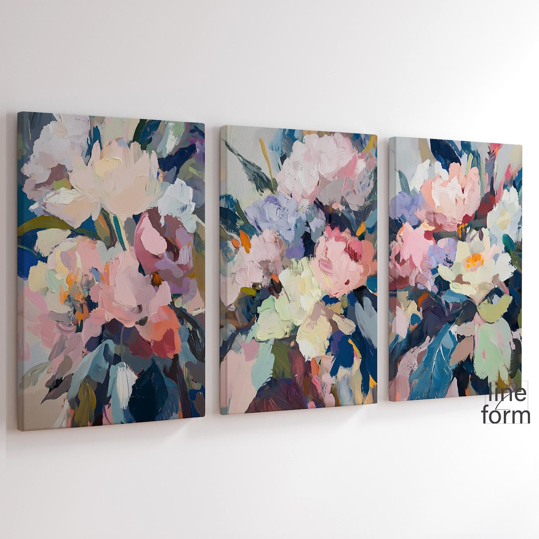 Abstract Floral Art Print Set of 3: Modern Colorful Wall Decor (digital ...
