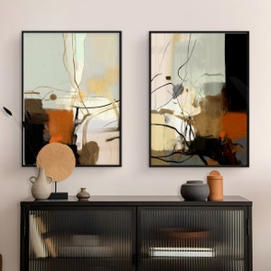 Earth Tone Wall Art Abstract Set of 2 Prints Modern Printable Wall Art ...