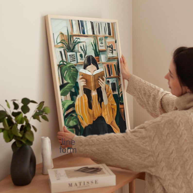 Woman Reading Art Print: Boho Eclectic Home Decor - Etsy
