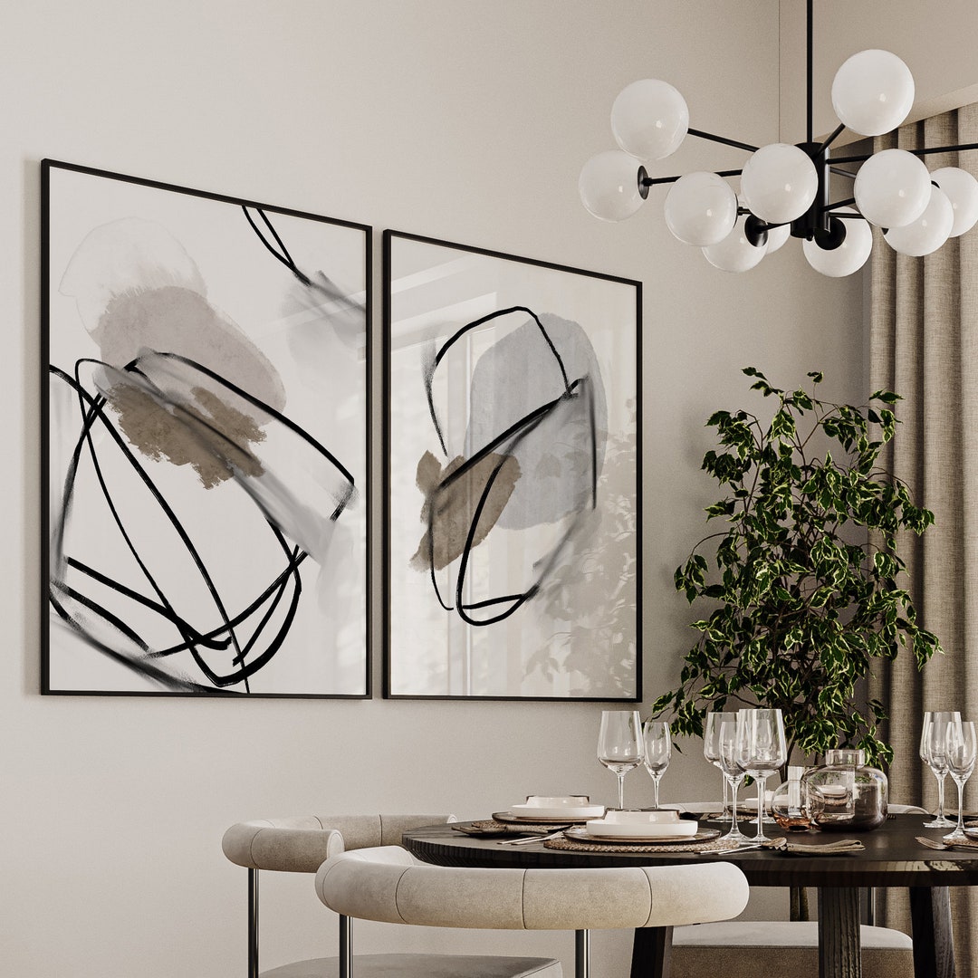 Abstract Minimal Set of 2 Prints, Neutral 2 Piece Wall Art, 2 Abstract ...