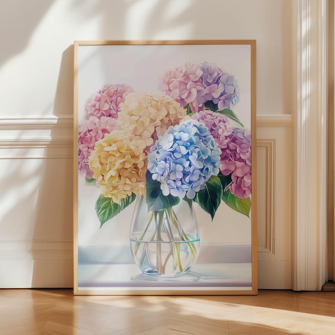 Colorful Hydrangeas Print, Flower Vase Print, Colorful Hydrangeas ...