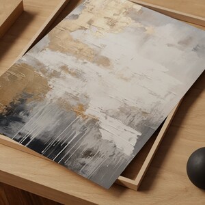 Gray Gold Abstract Art Print Set of 3 Textured Modern Neutral Abstract ...