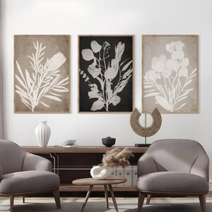 Neutral Floral Print Set of 3 Prints Rustic Botanical Country Decor ...