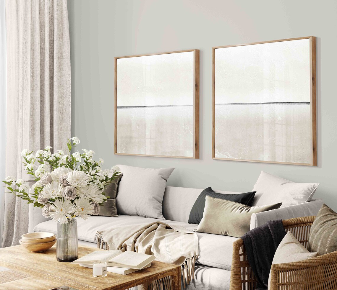 Neutral Square Minimal Textured Abstract Set of 2 Nordic - Etsy