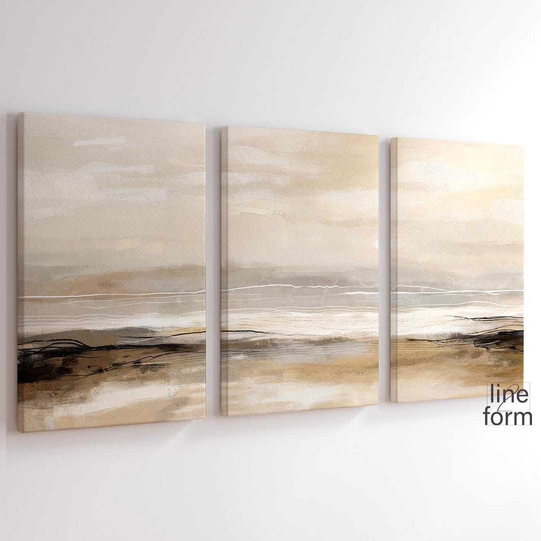 Beige Abstract Landscape Set of 3 Prints, Minimal Neutral Landscape ...