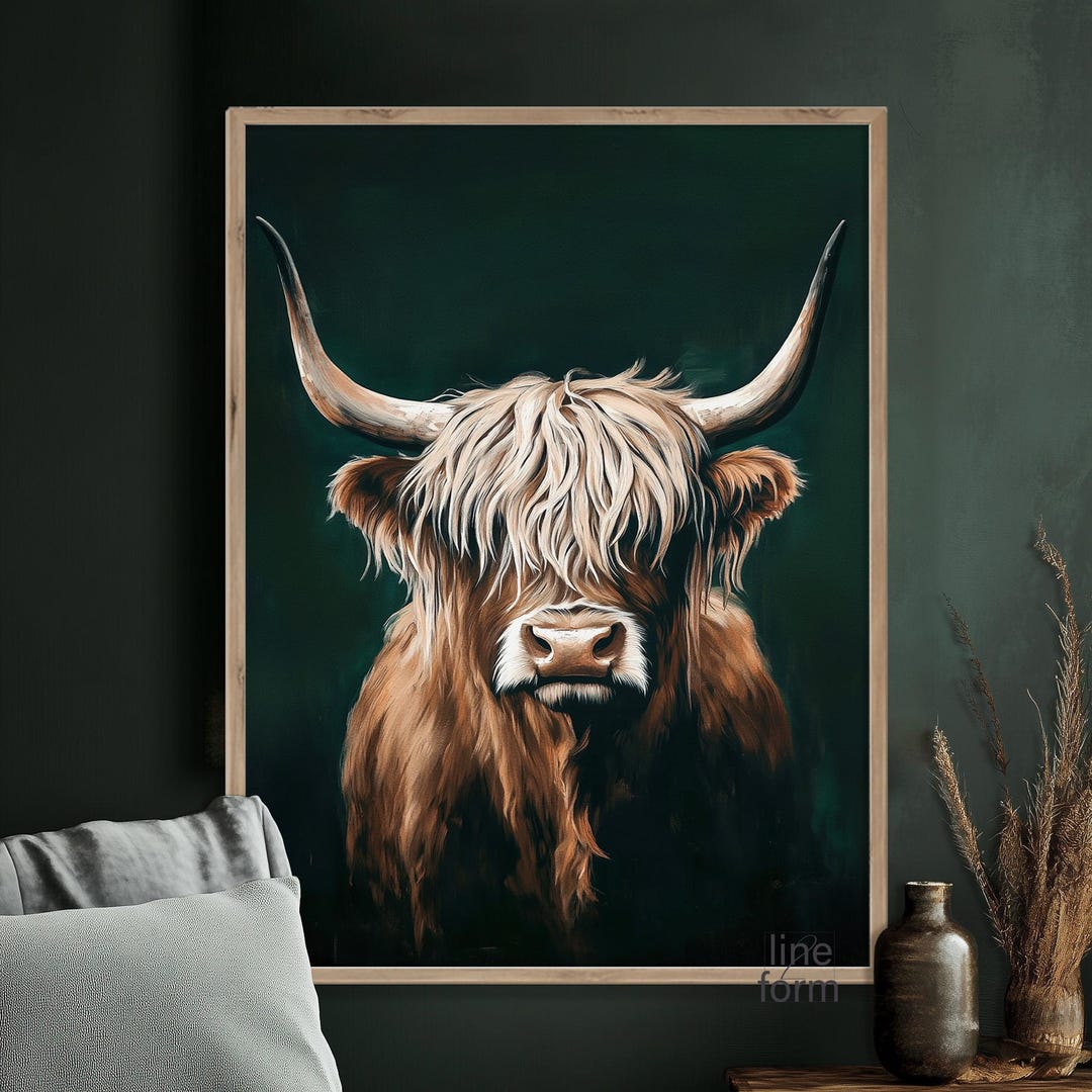 Emerald Green Highland Cow Print: Vintage Farmhouse Wall Art - Etsy