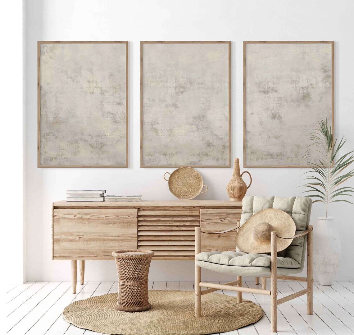 Greige Abstract Gallery Wall Art Set of 3 Simple Neutral - Etsy