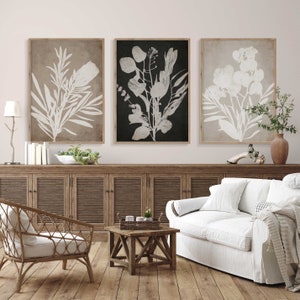 Neutral Floral Print Set of 3 Prints Rustic Botanical Country Decor ...