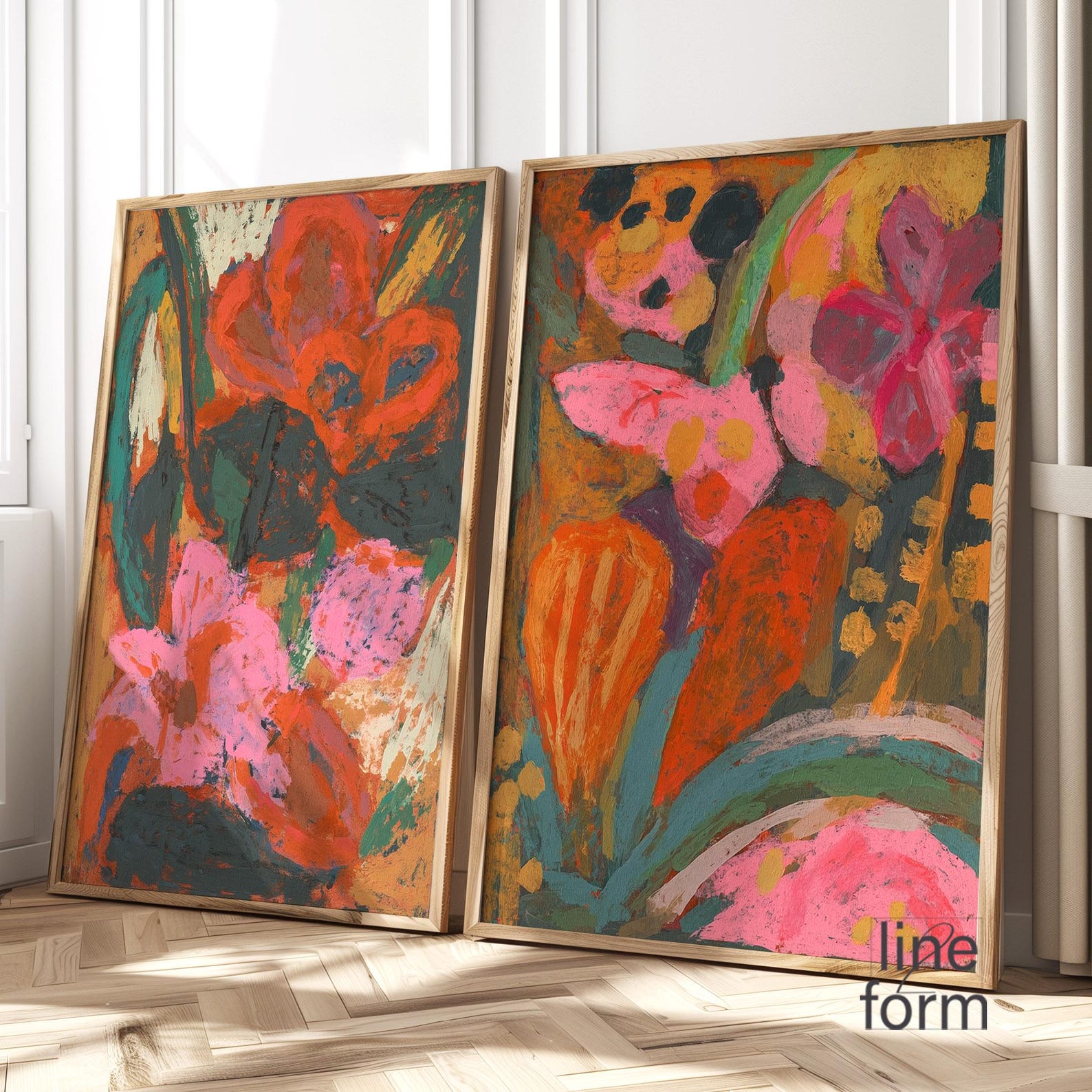 Abstract Floral Print Set of 2: Colorful Modern Art (unframed) - Etsy