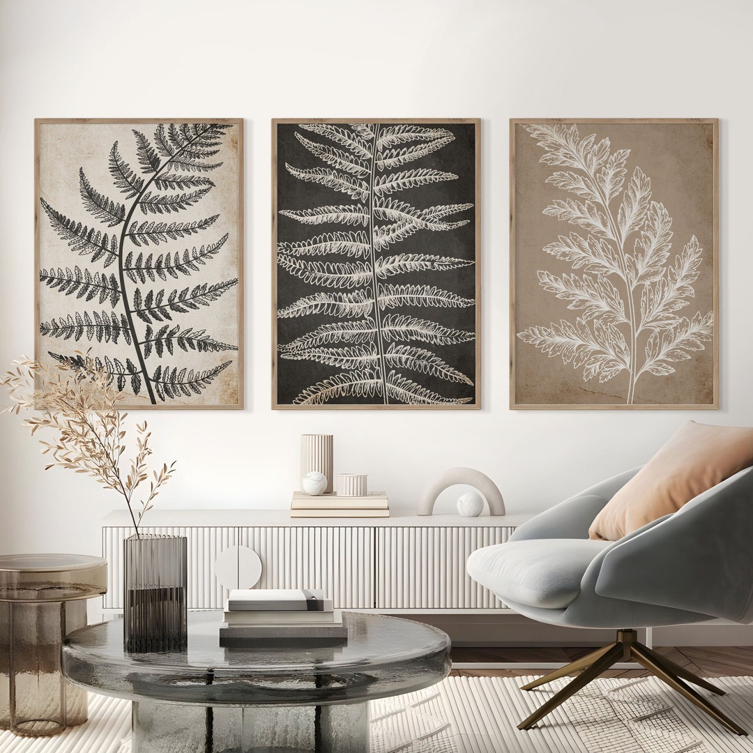 Neutral Botanical Print Set of 3, Fern Botanical Prints, Boho Gallery ...