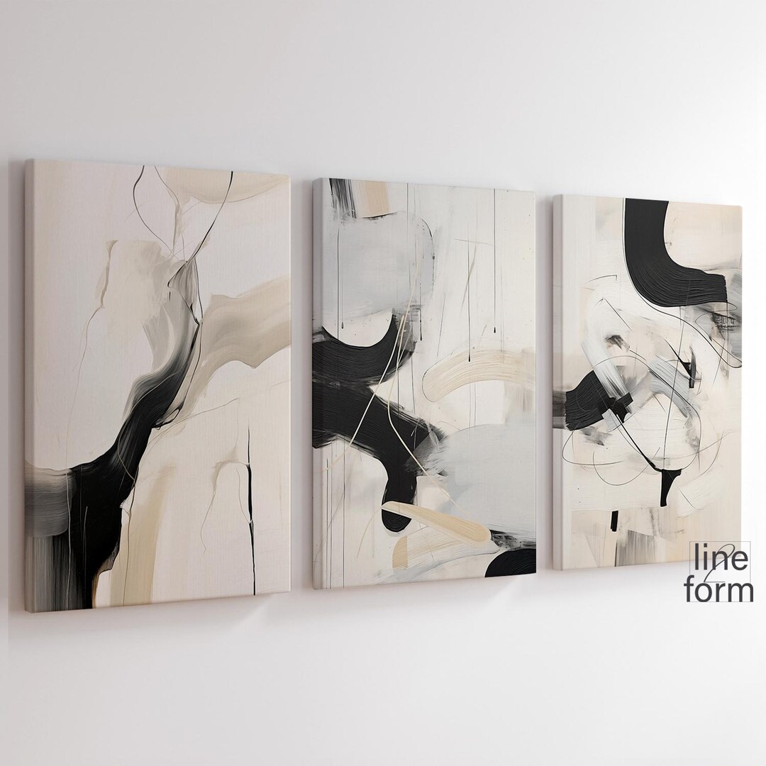 Abstract Brush Stroke Art Print Set: Neutral Triptych (digital Download ...