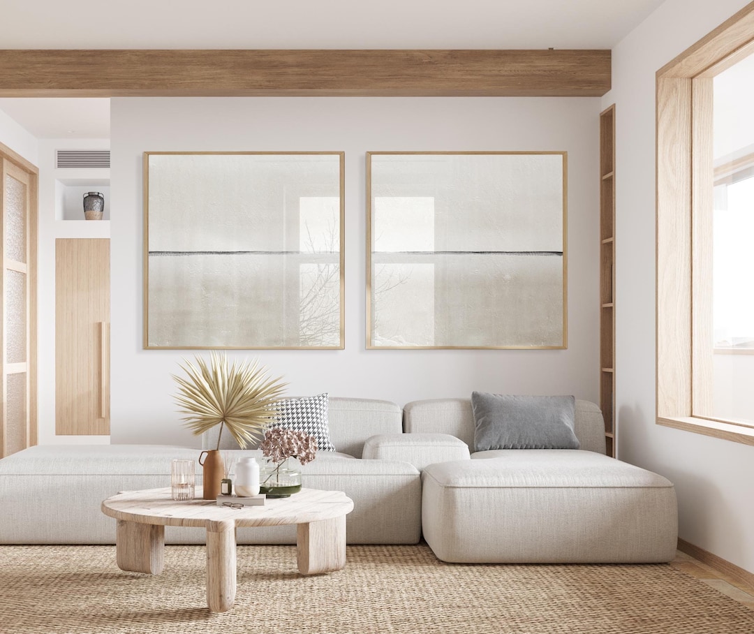 Neutral Square Minimal Textured Abstract Set of 2 Nordic - Etsy