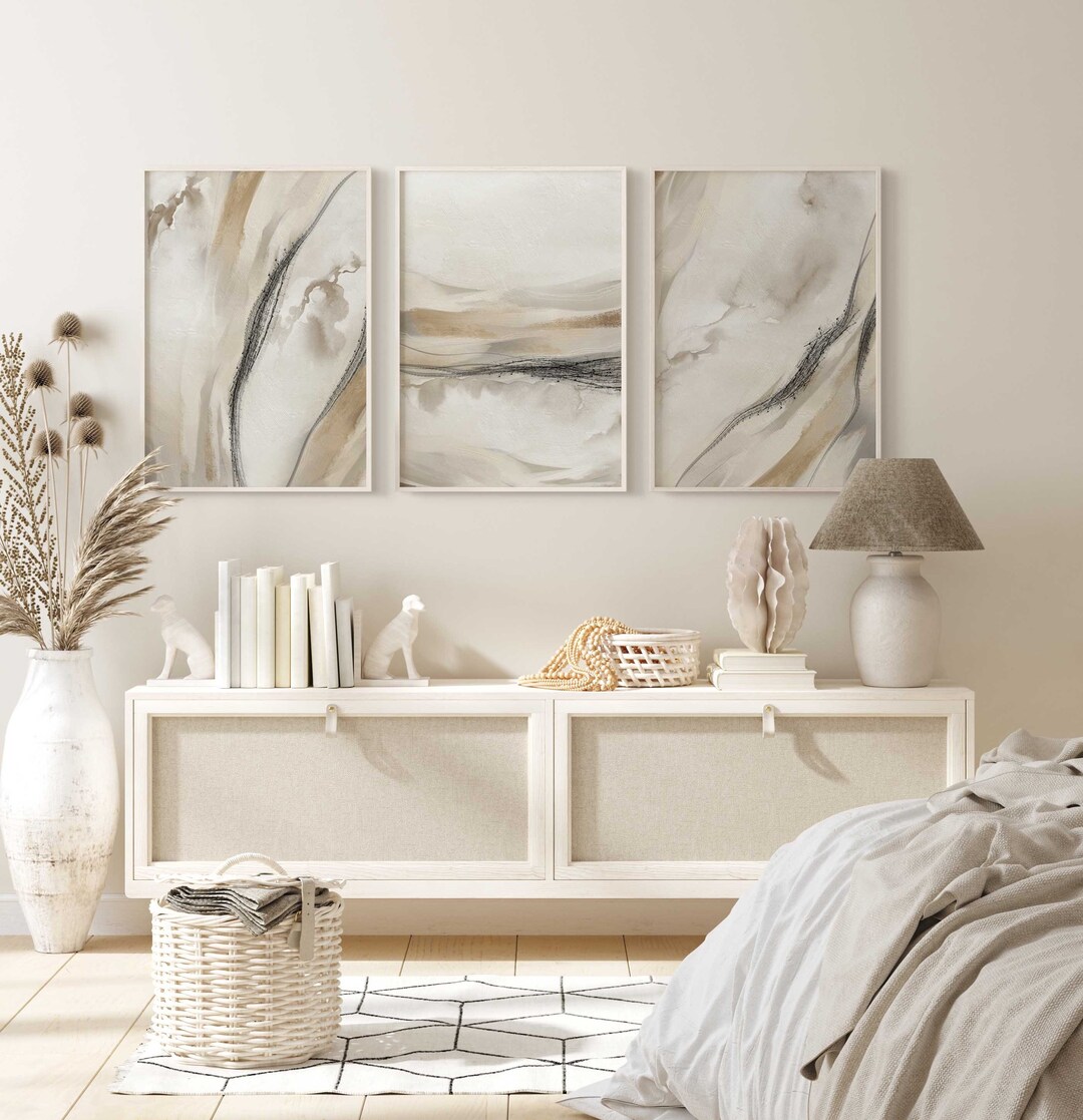 Beige Abstract Painting, Gallery Wall Art Set of 3 Posters, Neutral ...