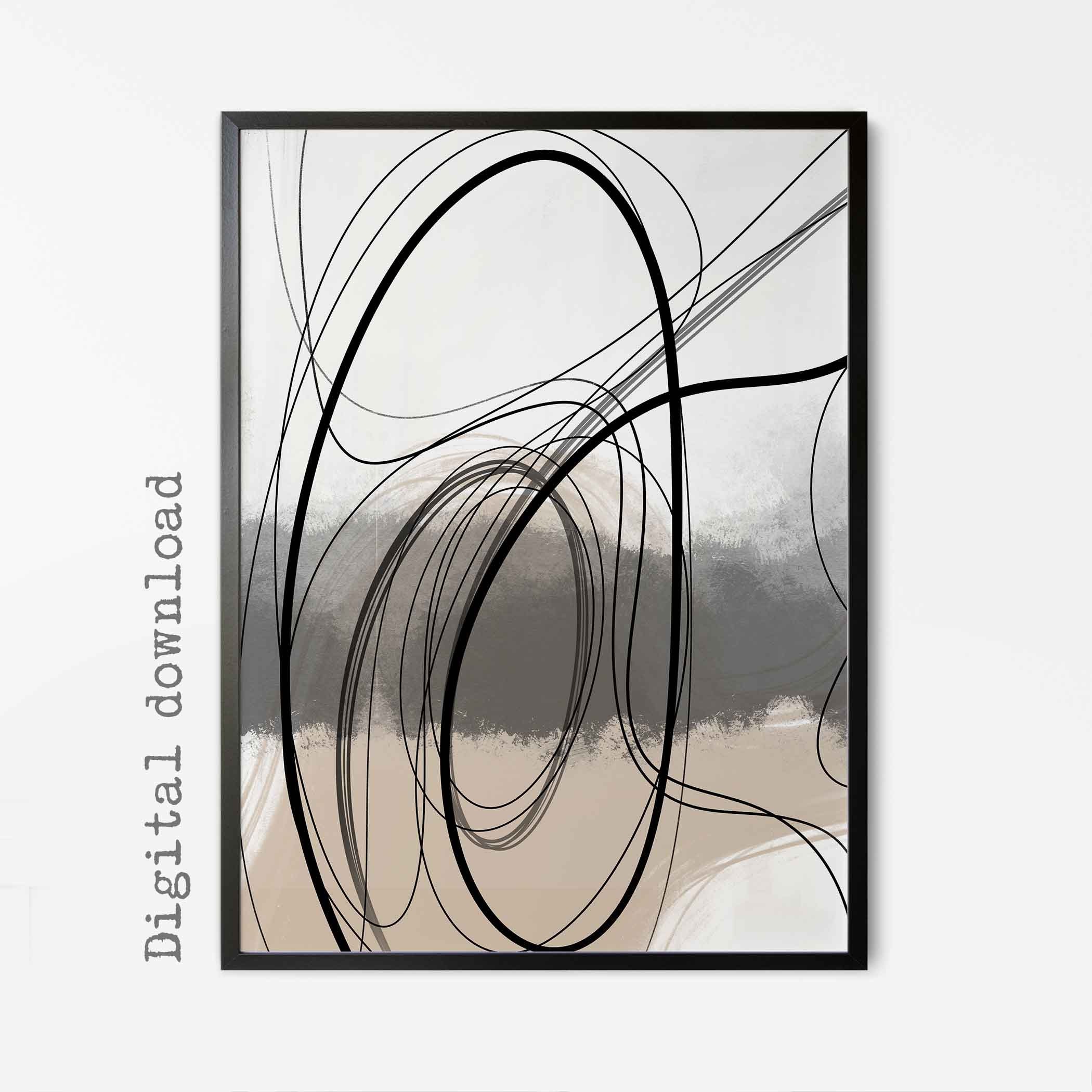 Simple Neutral Abstract Modern Line Drawing Gallery Wall Art | Etsy