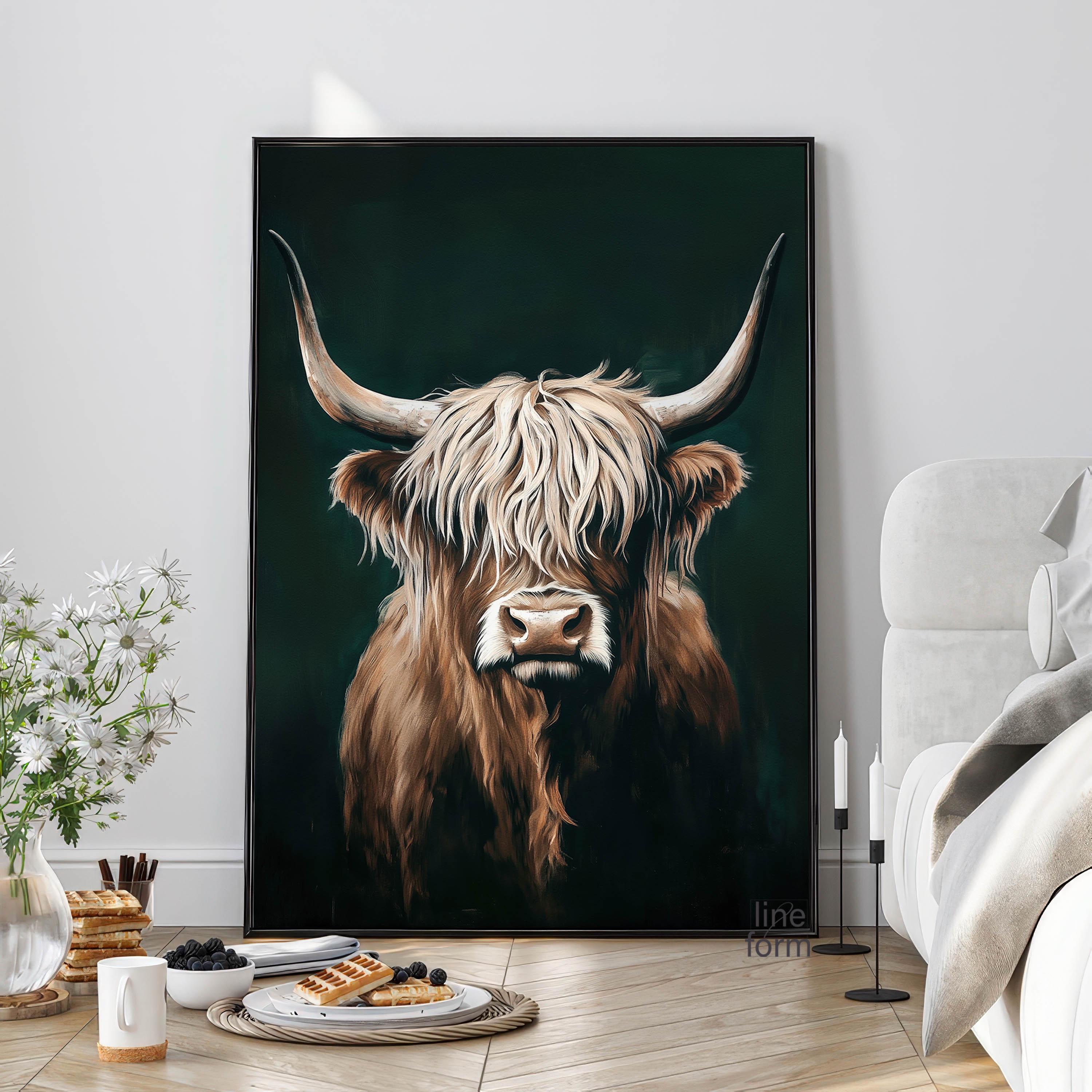 Emerald Green Highland Cow Print: Vintage Farmhouse Wall Art - Etsy