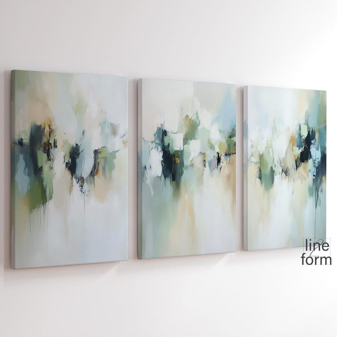 Green Abstract Set of 3, Sage Green Painting, Sage Green Abstract Print ...
